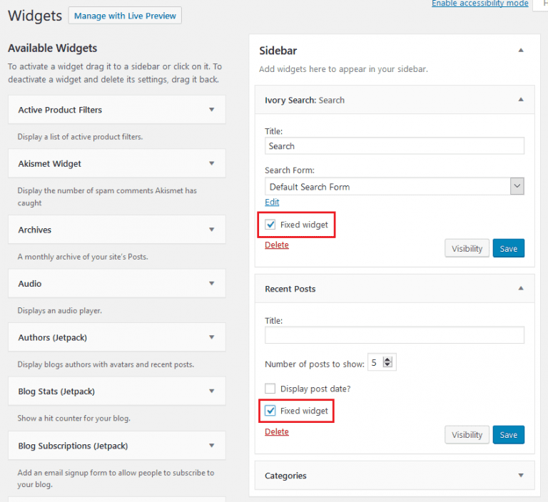 What are WordPress â€œstickyâ€ sidebar widgets | HostGator